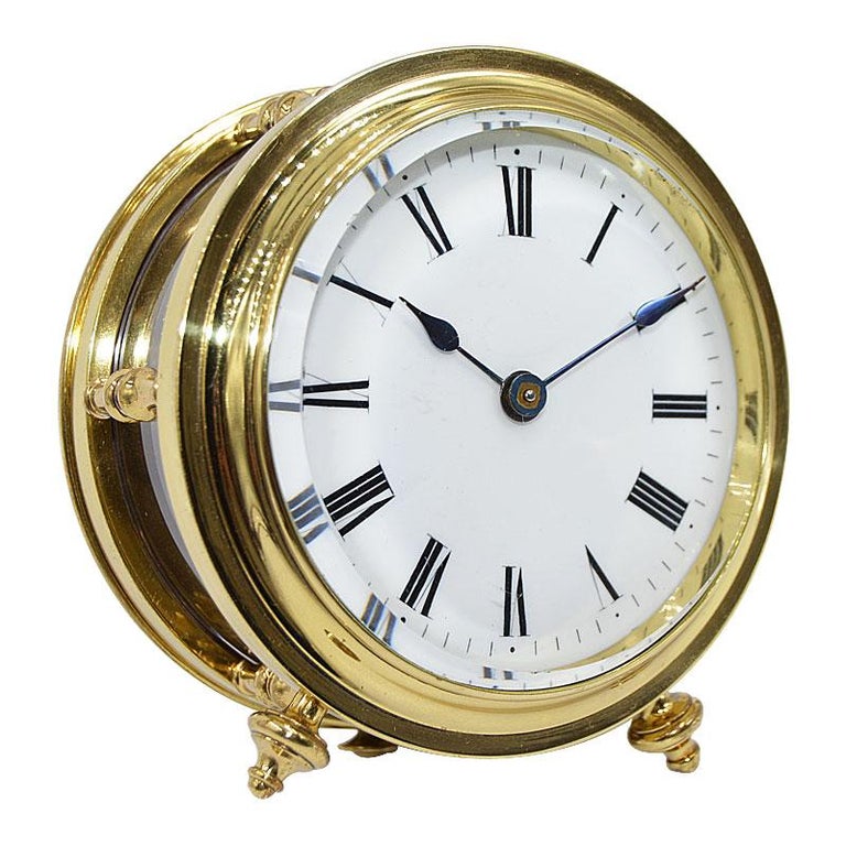 French Fusee Lacquered Brass Original Enamel Dial 8 Day Desk Clock ...