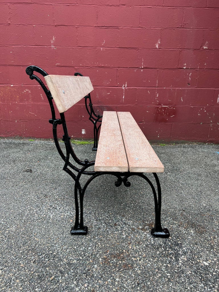 French Garden Bench with Mahogany Wood Planks For Sale at 1stDibs