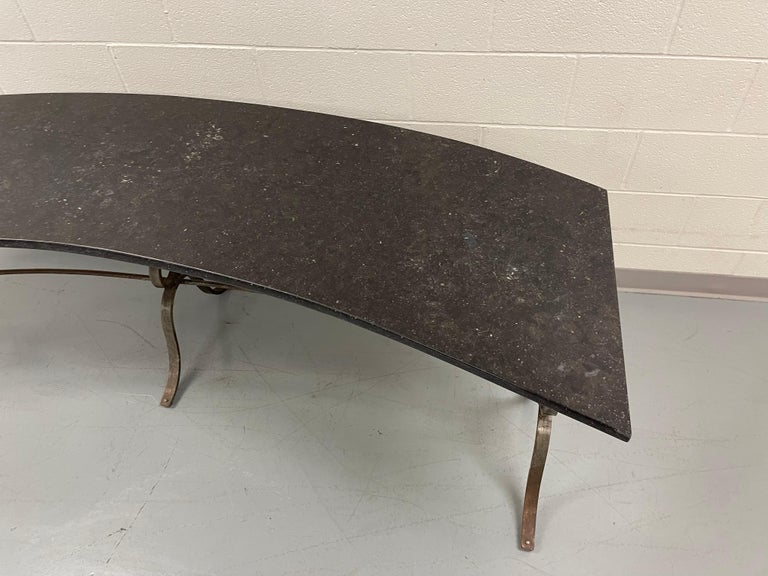 French Gilbert Poillerat Style Large Marble and Wrought Iron Curved ...