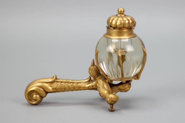 French Gilt Bronze and Crystal Glass Eagle Claw Inkstand For Sale at ...