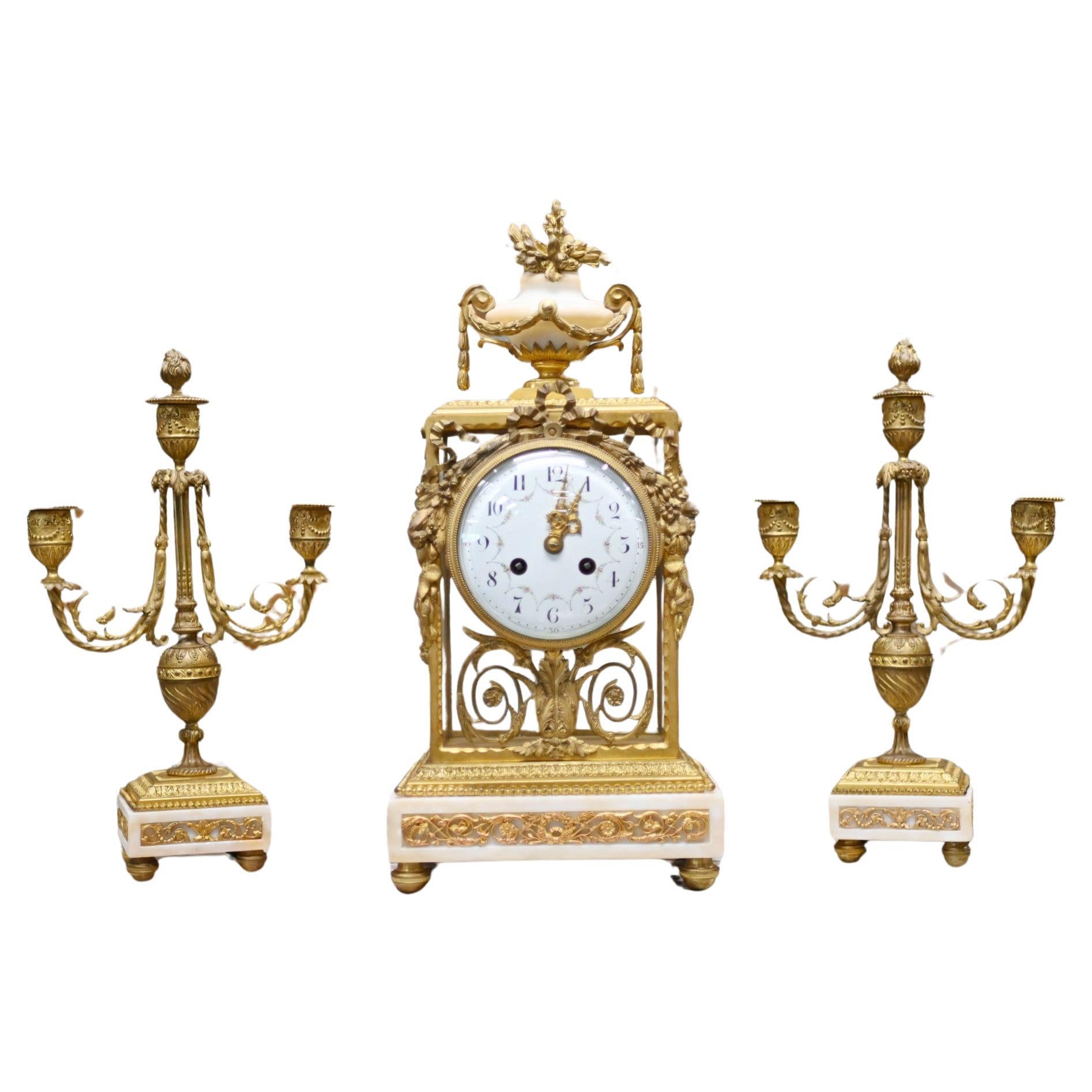 Antique French Marble and Ormolu Clock / Garniture Set For Sale at ...