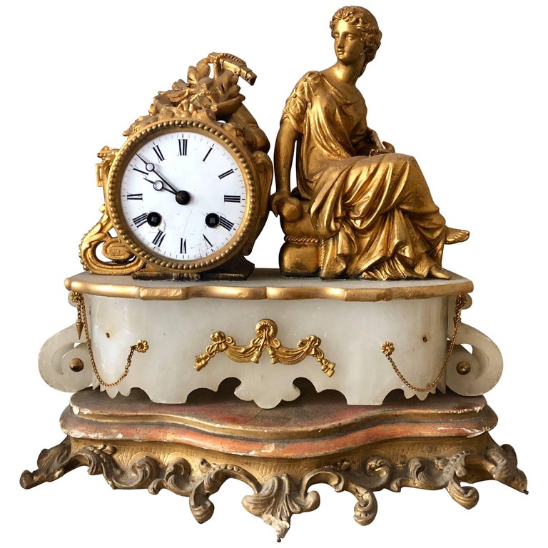 French Gilt Figural Mantel Clock, 1890s at 1stDibs