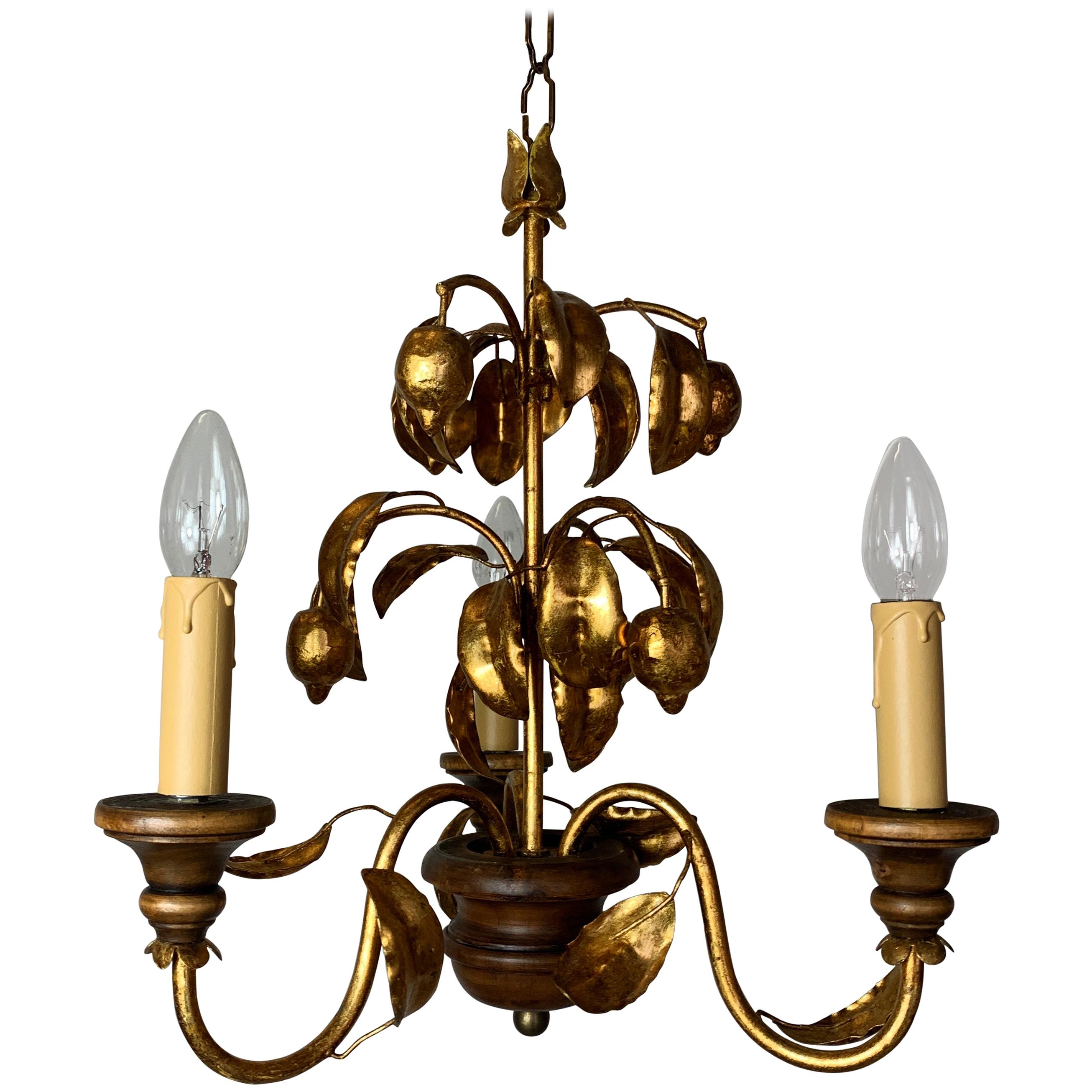 Vintage French Gilt Grape Tole Chandelier For Sale at 1stDibs