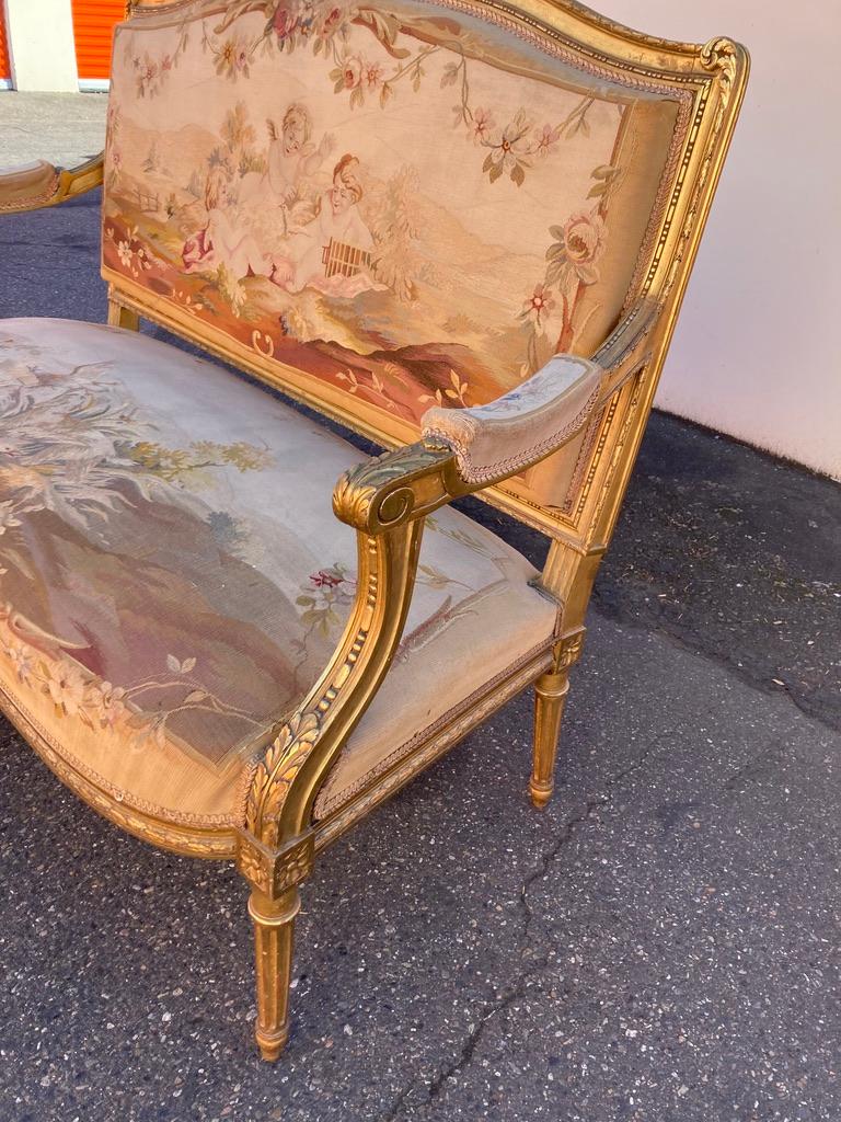French Giltwood Settee with original aubusson tapestry For Sale at 1stDibs