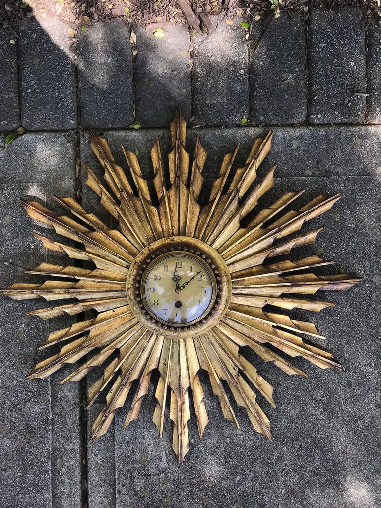 French Giltwood Starburst Clock circa 1900 at 1stDibs