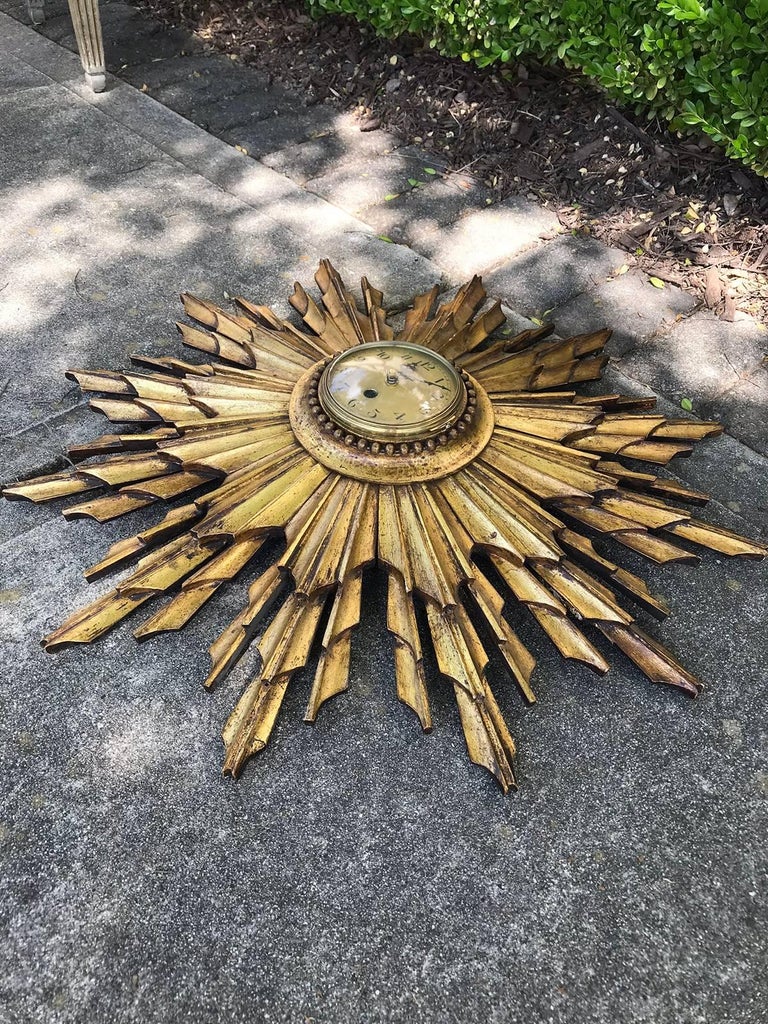 French Giltwood Starburst Clock circa 1900 at 1stDibs