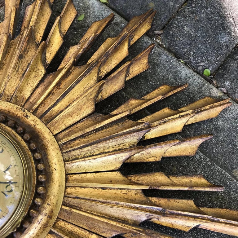 French Giltwood Starburst Clock circa 1900 at 1stDibs