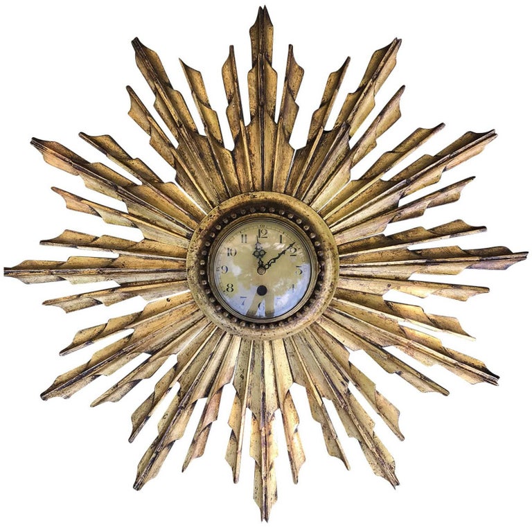 French Giltwood Starburst Clock circa 1900 at 1stDibs