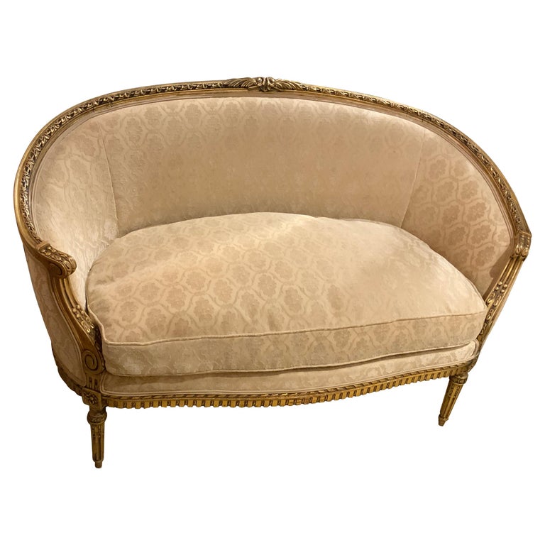 French Giltwood Three Piece Love Seat with Two Arm Chairs in Cream Hue