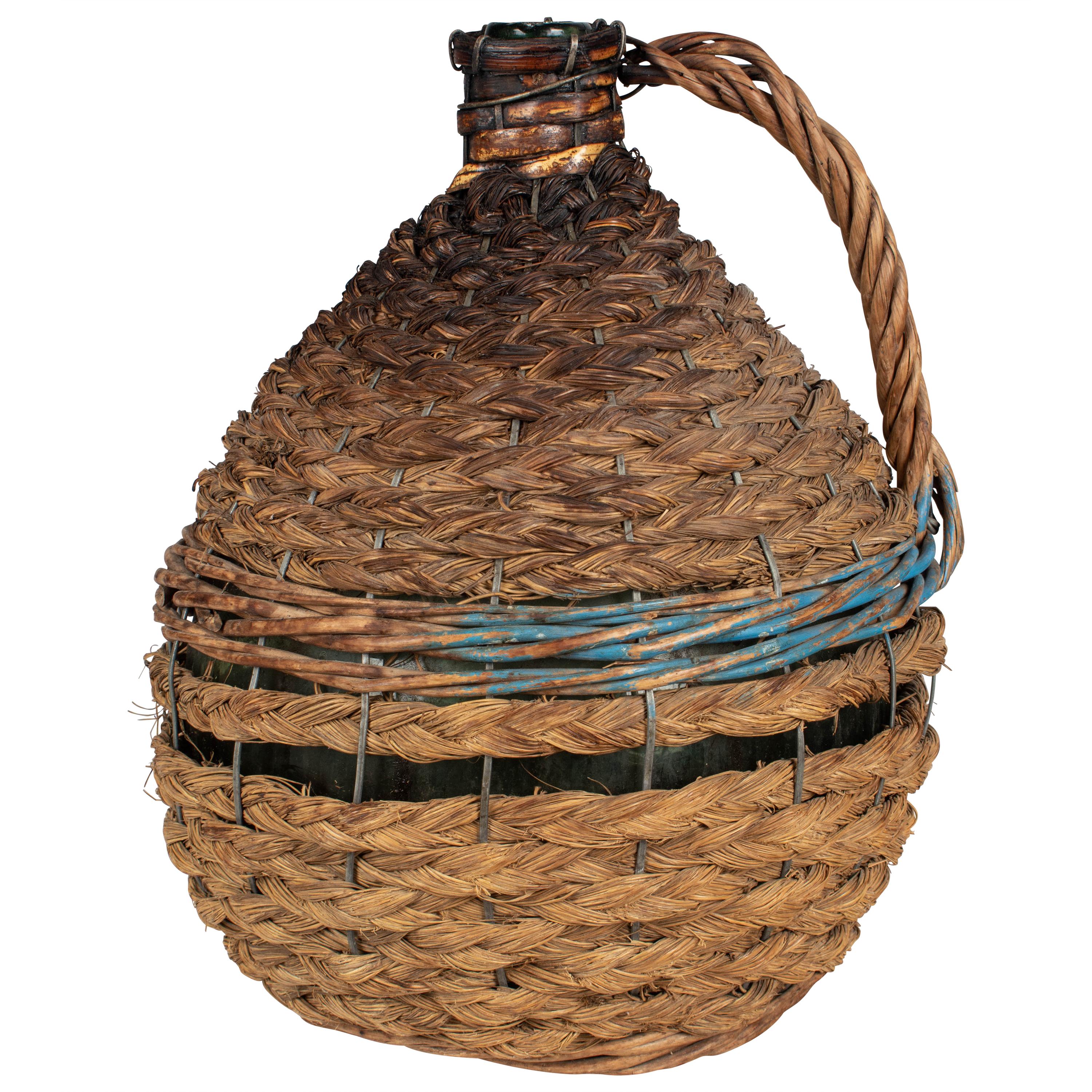 Early 20th Century Blue Demijohn Glass Bottle at 1stDibs