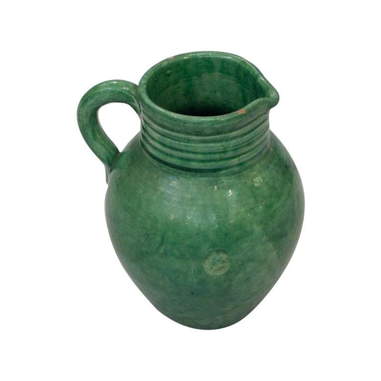French Glazed Terracotta Green Pitcher from Biot Factory, 1950s at ...