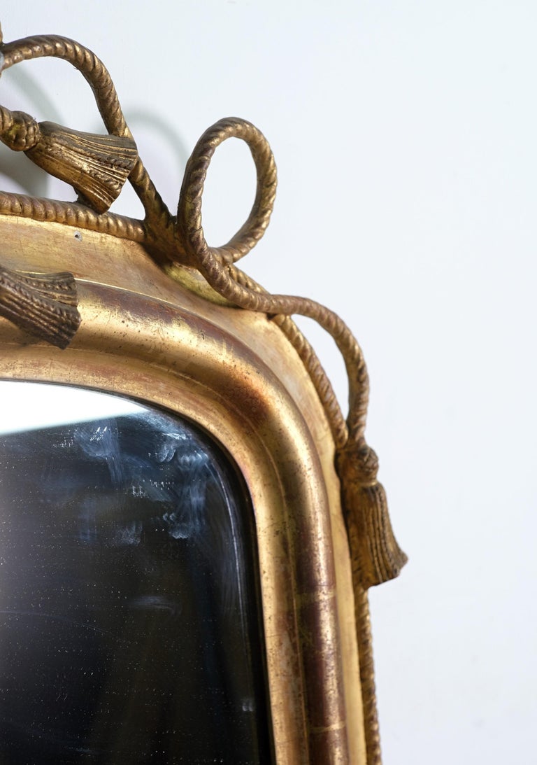 French Gold Gilded Wall Mirror Rope and Tassel Design For Sale at 1stDibs