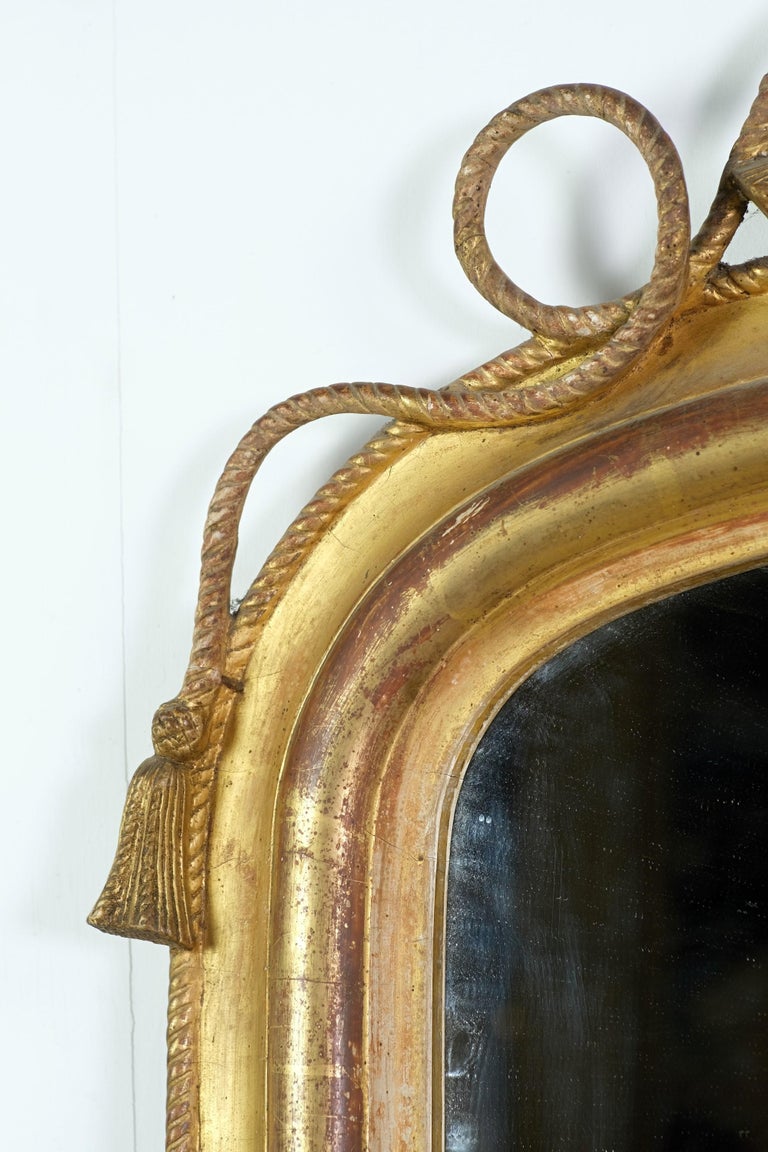 French Gold Gilded Wall Mirror Rope and Tassel Design For Sale at 1stDibs