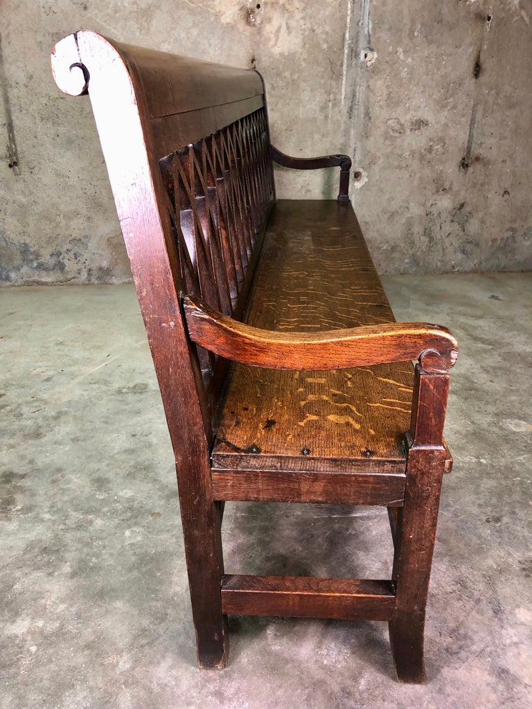 French Gothic Long Bench in Tiger Oak For Sale at 1stDibs