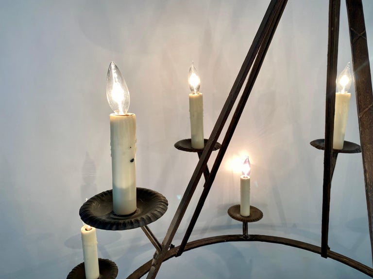 French Gothic Wrought Iron Circular Chandelier, 10 Lights For Sale at ...