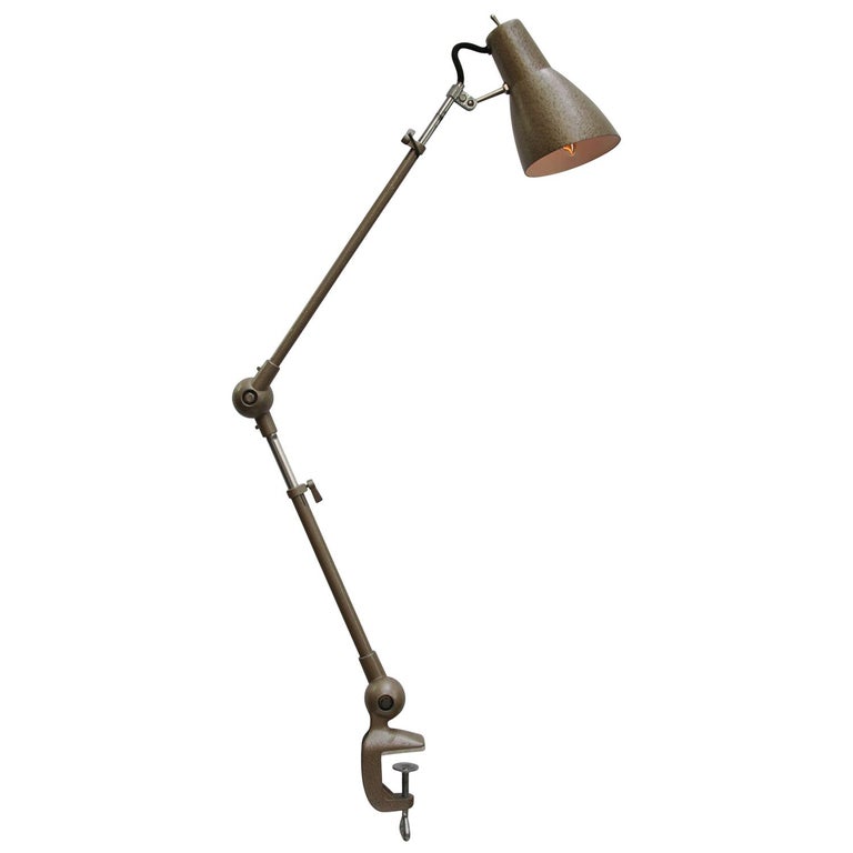 French Gray Green Metal Vintage Industrial Work Desk Light at 1stDibs
