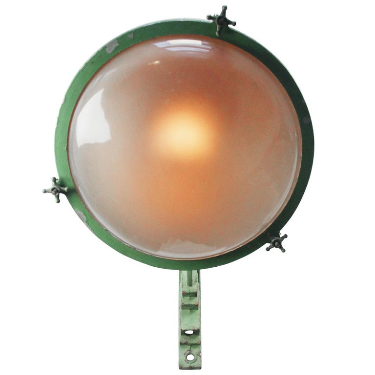 French Green Cast Iron Frosted Glass Streetlight by Sammode, France For ...