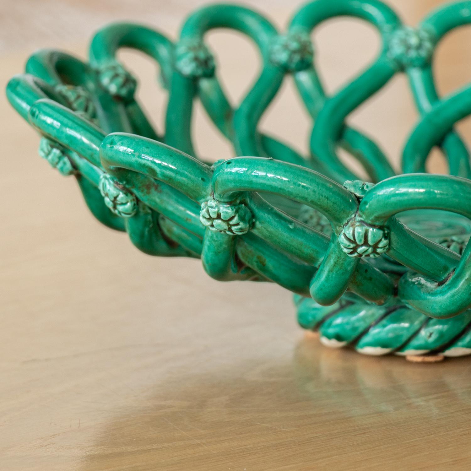 French Green Ceramic Woven Bowl For Sale at 1stDibs