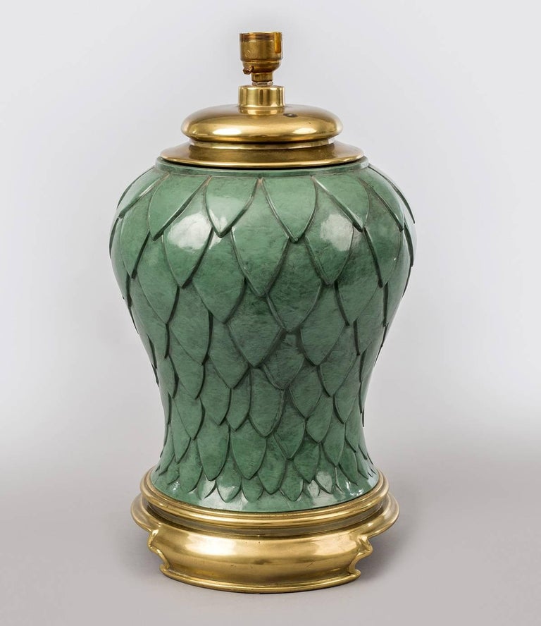French Green Enamel and Brass Lamp For Sale at 1stDibs