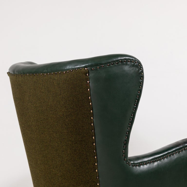 French Green Leather Wingback Chair at 1stDibs