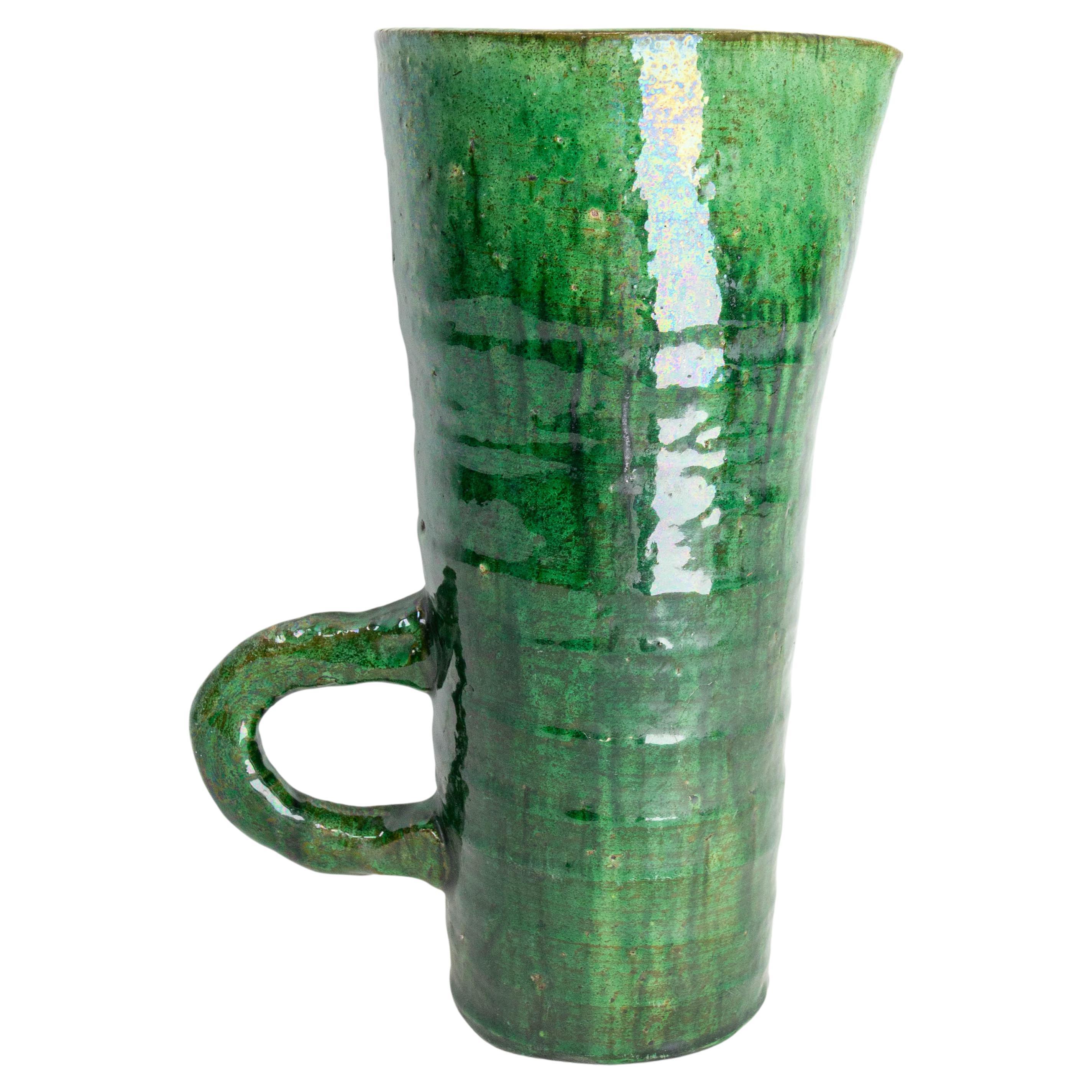 French Green Pitcher Green Glazed Ceramic or Vase, Midcentury For Sale ...