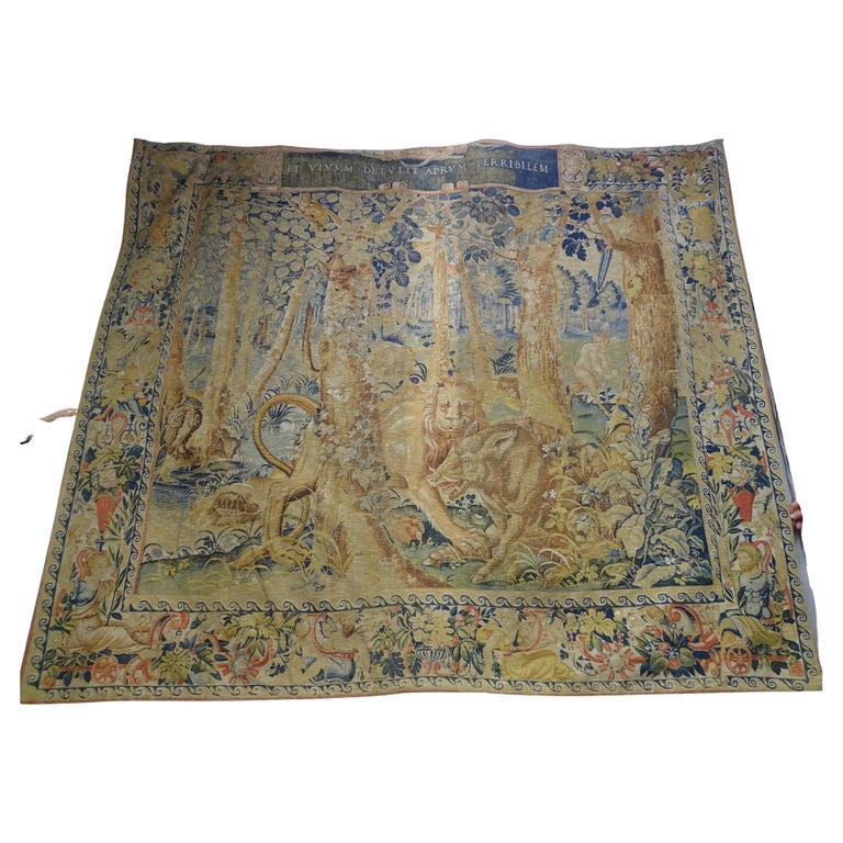 French Green, Blue, Red Tapestry, Midcentury at 1stDibs
