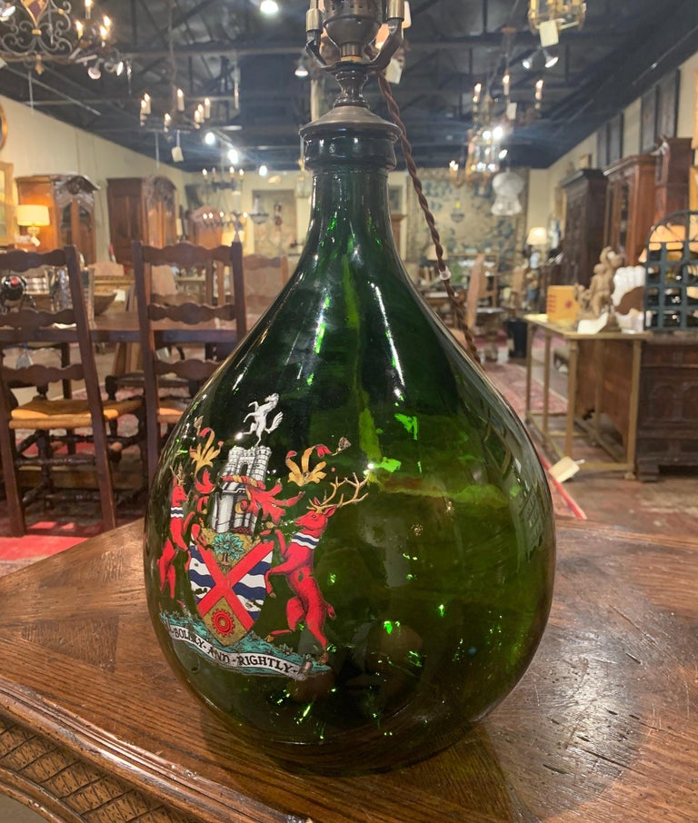 French Hand Blown Glass Wine Bottle with Painted Coat of Arms Table ...