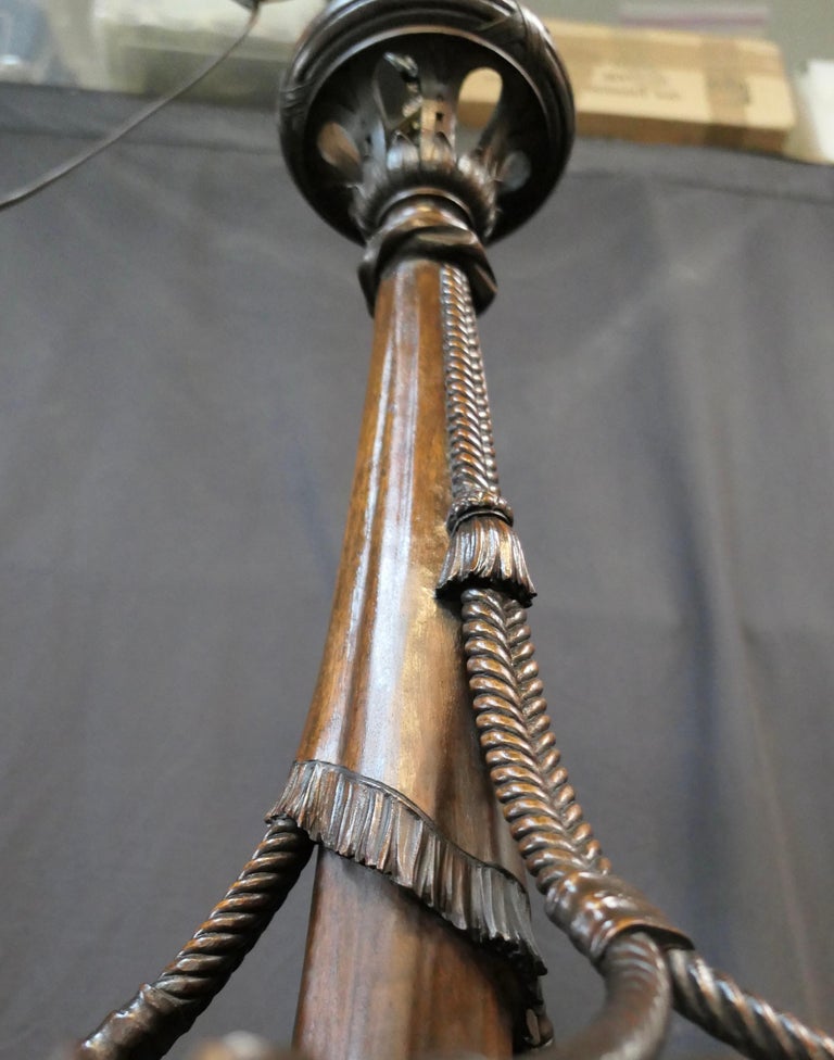 French Hand Carved Mahogany Chandelier For Sale at 1stDibs