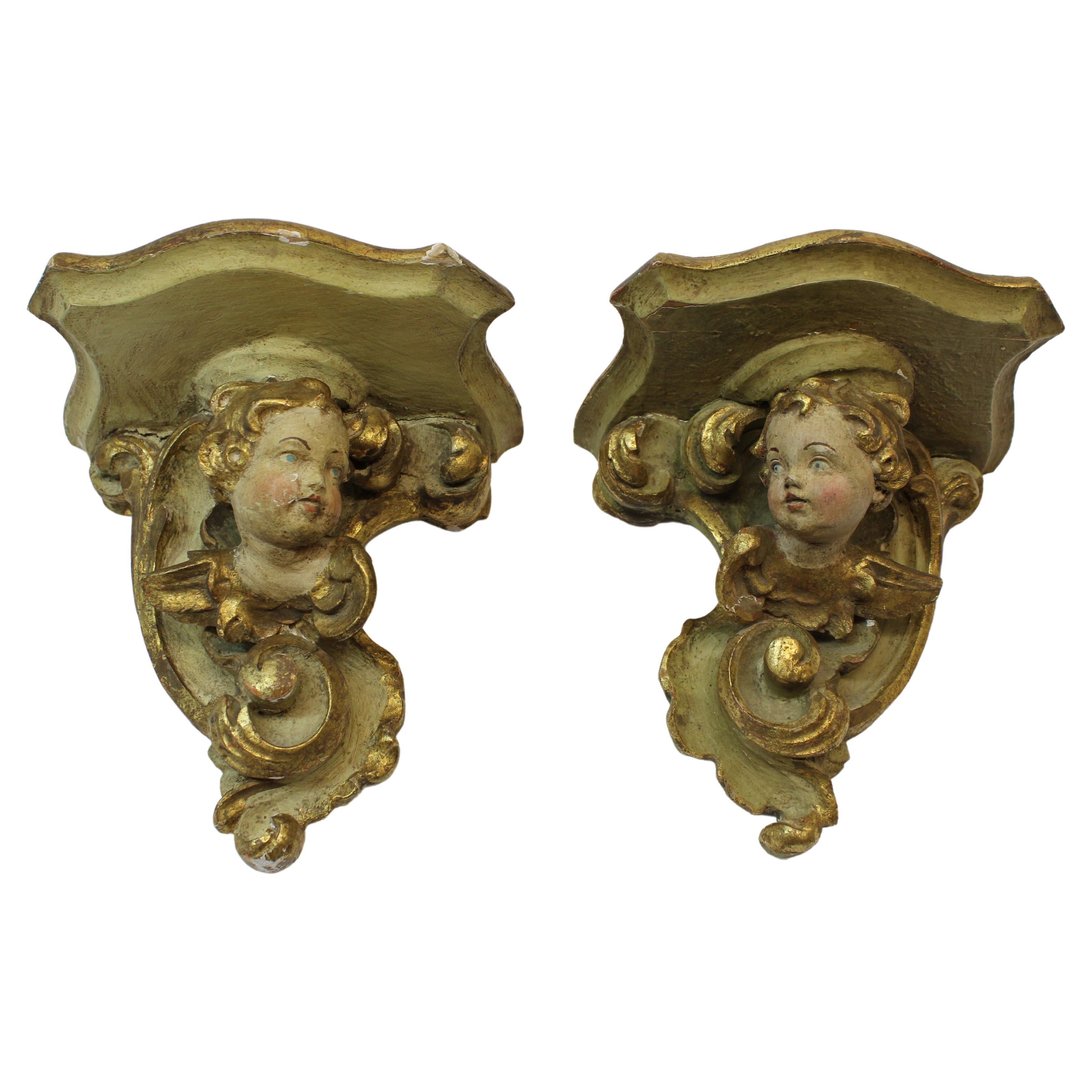 French Hand Carved Putti Wall Shelves For Sale at 1stDibs