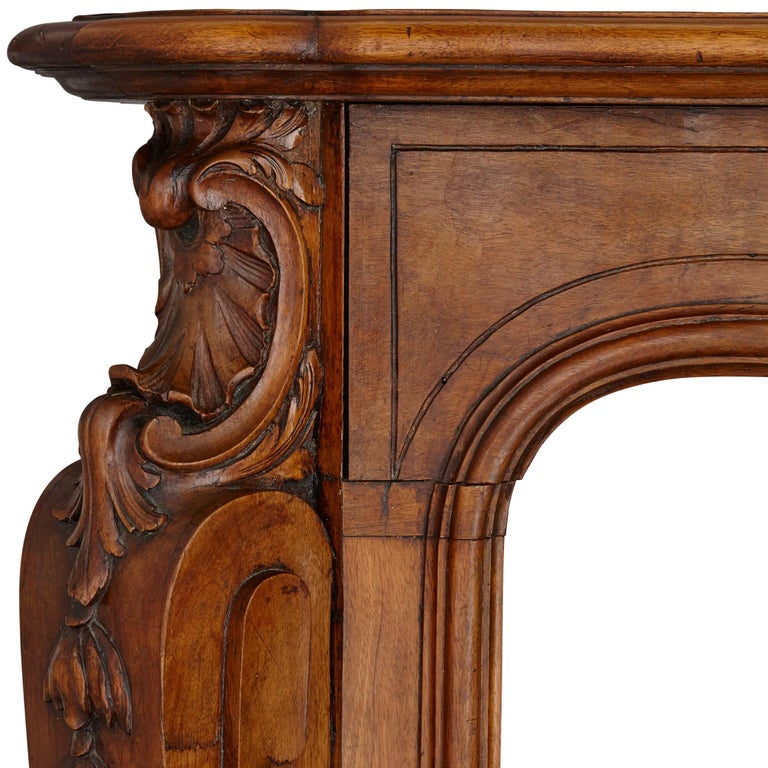 French Hand-Carved Walnut Fireplace For Sale at 1stDibs