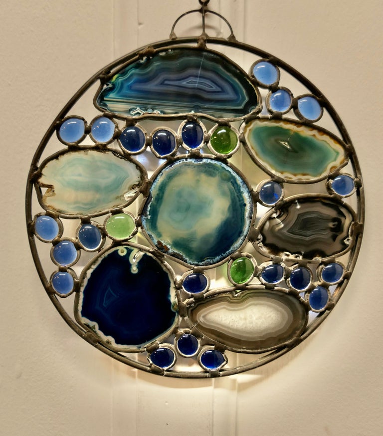 French Hand Made Antique Jewel Glass Agate Window Panel For Sale at 1stDibs