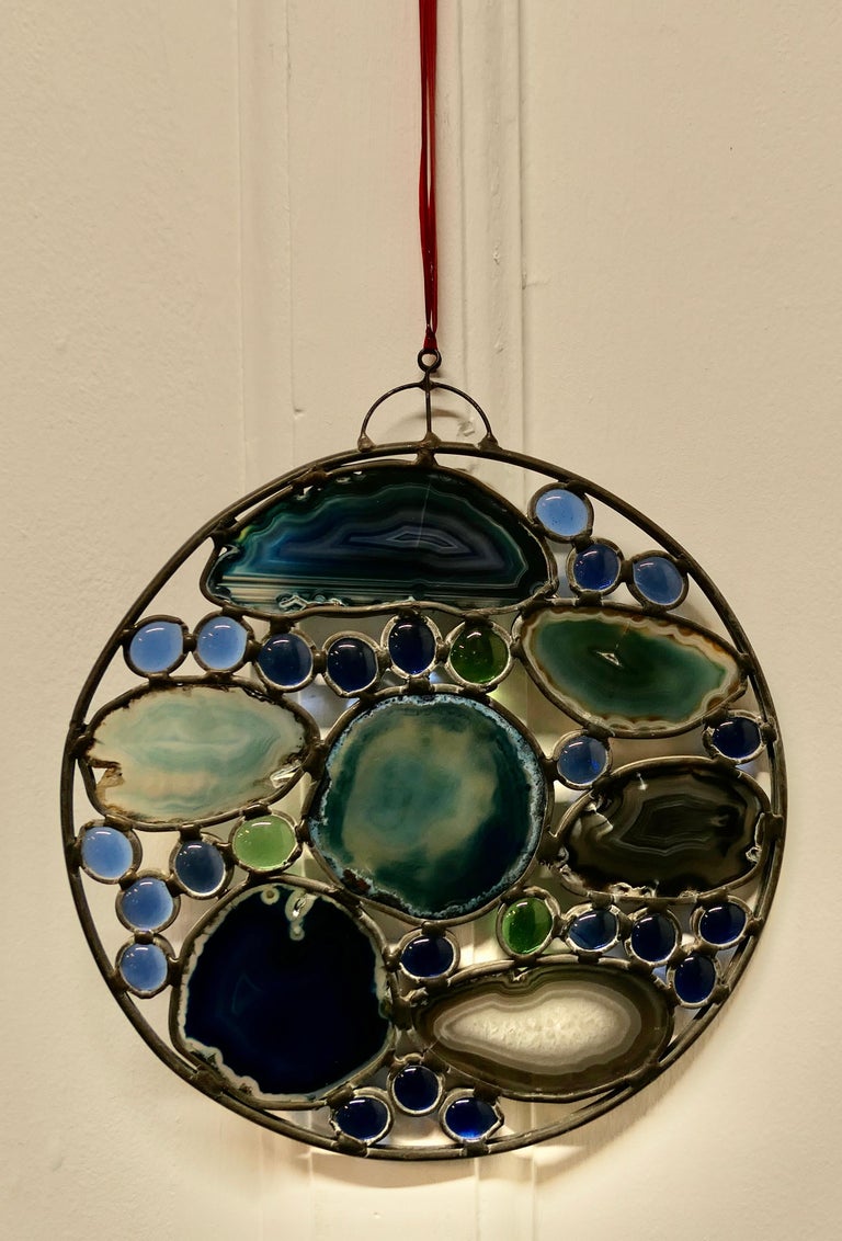 French Hand Made Antique Jewel Glass Agate Window Panel For Sale at 1stDibs