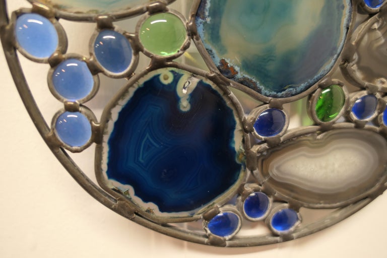 French Hand Made Antique Jewel Glass Agate Window Panel For Sale at 1stDibs