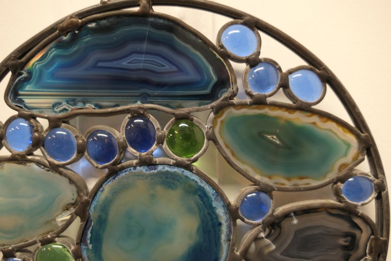 French Hand Made Antique Jewel Glass Agate Window Panel For Sale at 1stDibs