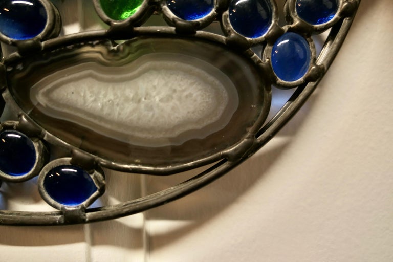 French Hand Made Antique Jewel Glass Agate Window Panel For Sale at 1stDibs