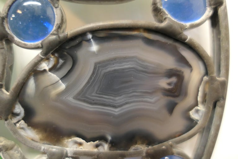 French Hand Made Antique Jewel Glass Agate Window Panel For Sale at 1stDibs