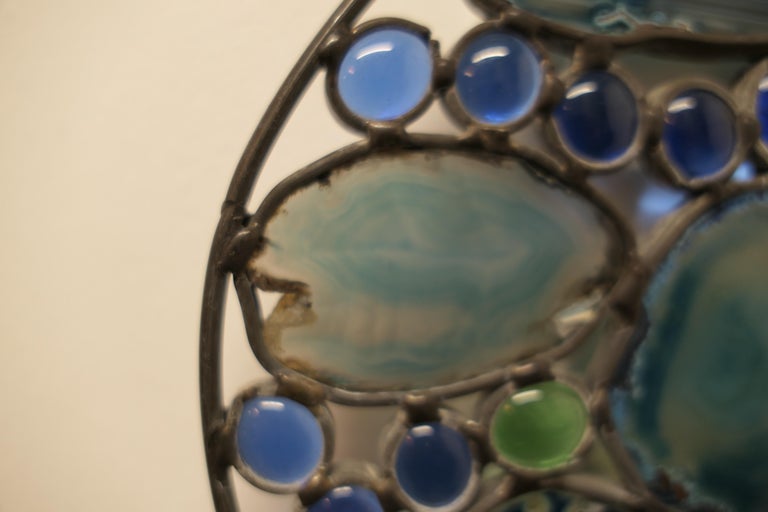 French Hand Made Antique Jewel Glass Agate Window Panel For Sale at 1stDibs