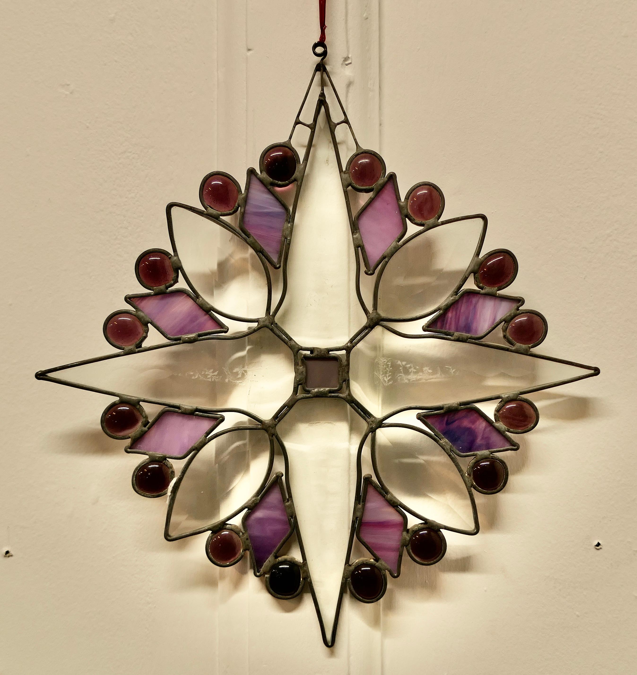 French Hand Made Antique Stained Glass Window Panel For Sale at 1stDibs