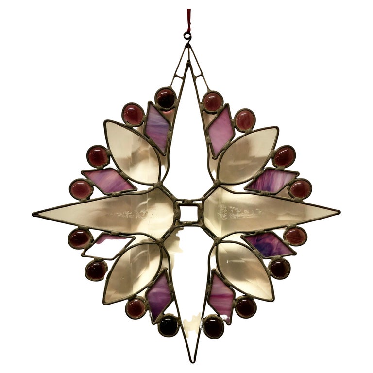 French Hand Made Antique Stained Glass Window Panel For Sale at 1stDibs