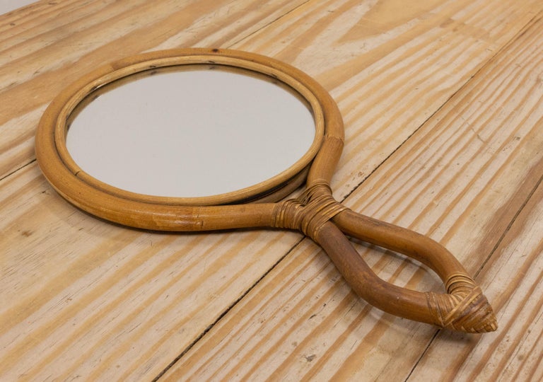 French Hand Mirror Frame in Rattan Midcentury For Sale at 1stDibs
