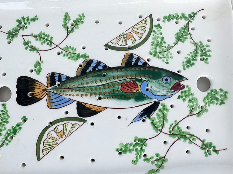French Hand Painted Ceramic Fish Serving Platter and Tray for Chilled ...