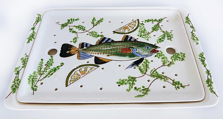 French Hand Painted Ceramic Fish Serving Platter and Tray for Chilled ...