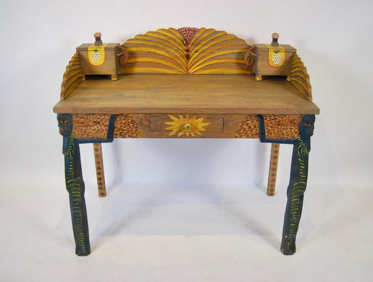 French Hand Painted Folk Art Desk by Gérard Rigot For Sale at 1stDibs
