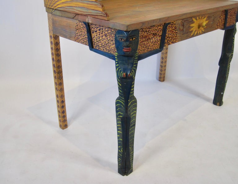 French Hand Painted Folk Art Desk by Gérard Rigot For Sale at 1stDibs