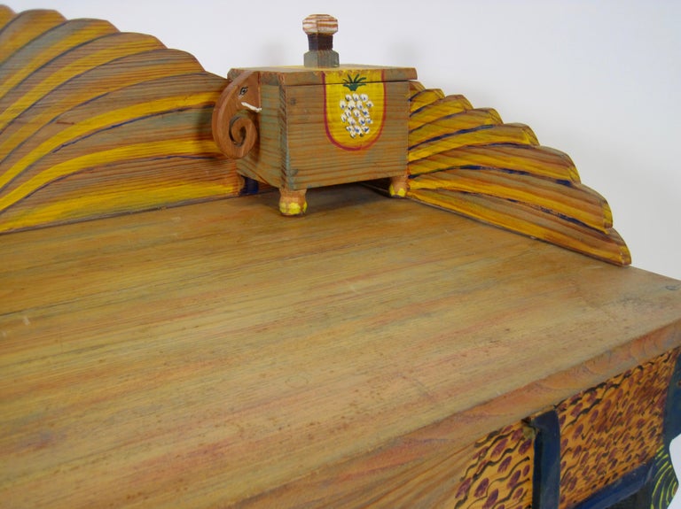 French Hand Painted Folk Art Desk by Gérard Rigot For Sale at 1stDibs