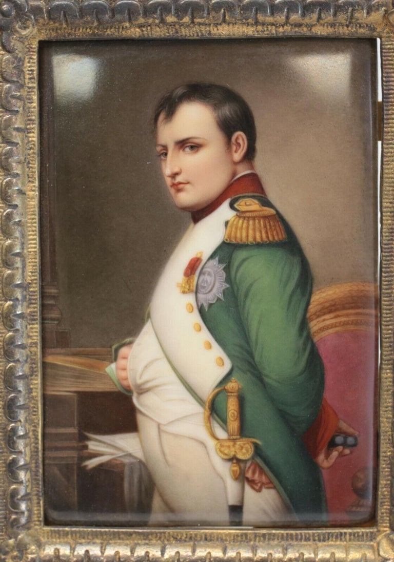 French Hand Painted Napoleon Bonaparte Porcelain Plaque, Bronze Frame ...