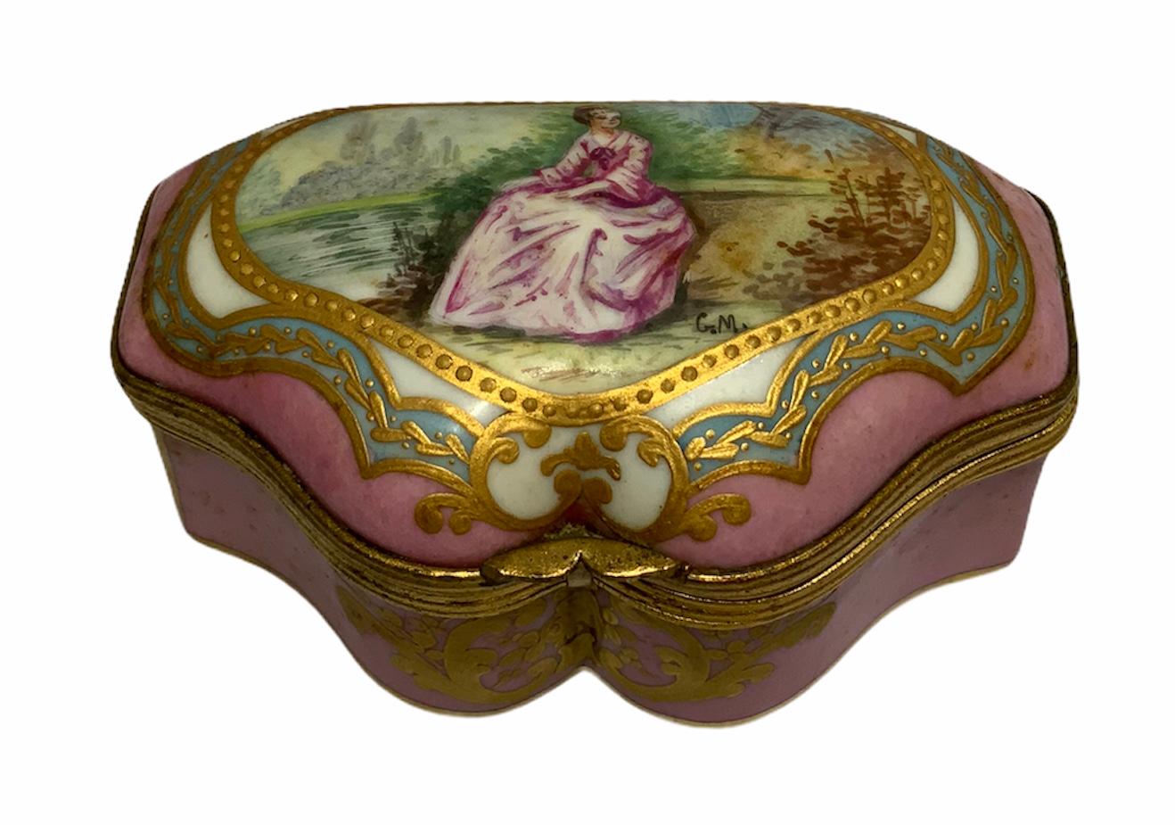 French Hand Painted Porcelain Trinket Box at 1stDibs