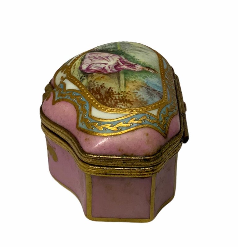 French Hand Painted Porcelain Trinket Box For Sale at 1stDibs