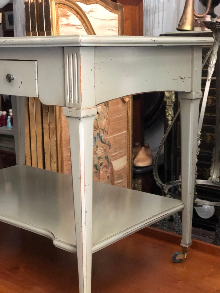 French Hand Painted Two Level Side Table Raised on Castors with Front ...