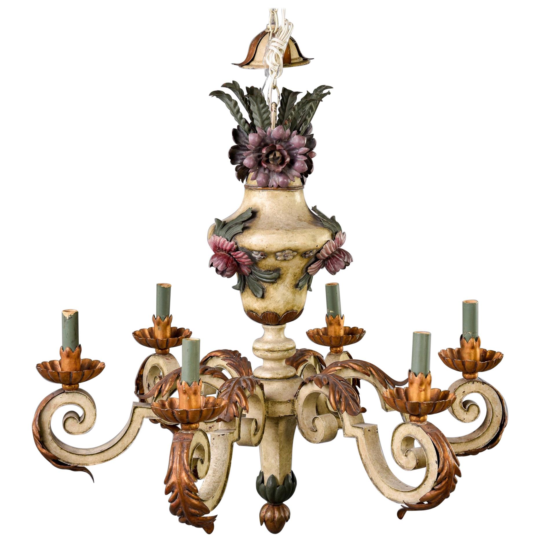 French Style Gilt Bronze Flower Basket Chandelier with Hand Painted ...